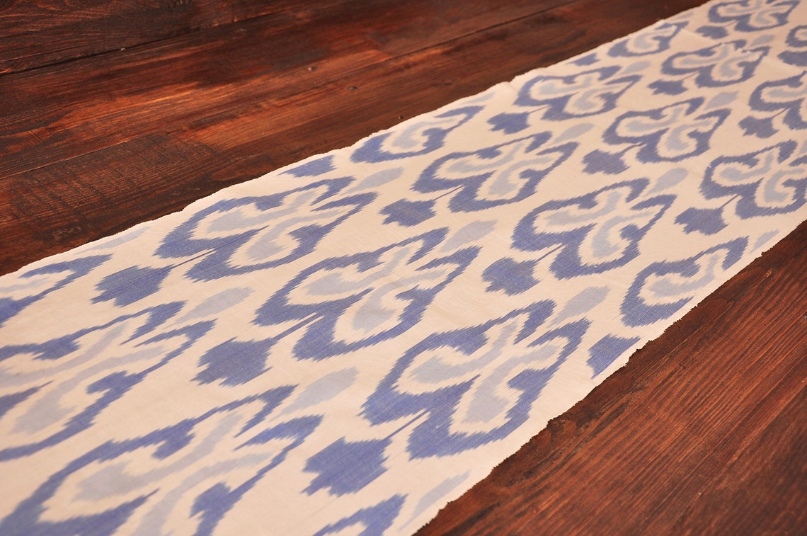 Classic Blue Silk Fabric Upholstery Silk Fabric Pattern Ikat | Etsy