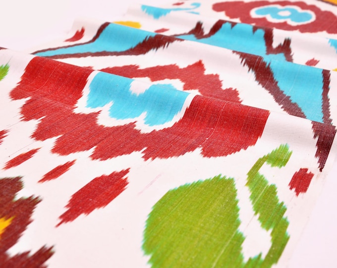 Multi Color Ikat Fabric by the Yard, Uzbek Ikat Fabric, Organic Ikat ...