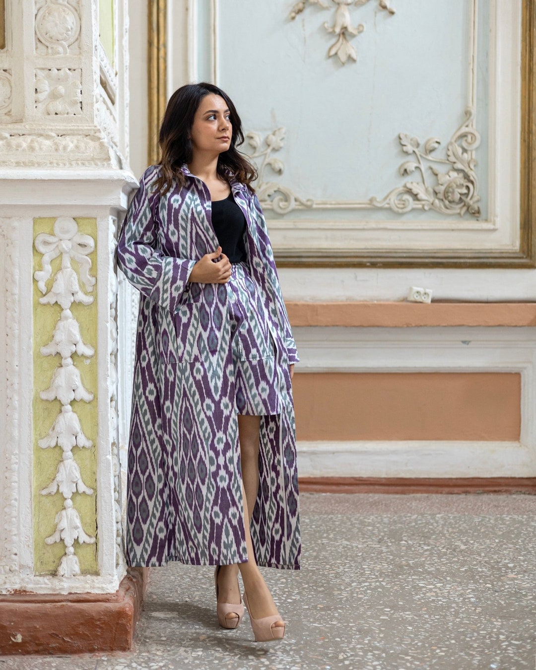 Womens Ikat Kaftan, Ikat Chapan, Ikat Coat, Silk Ikat Kimono With ...