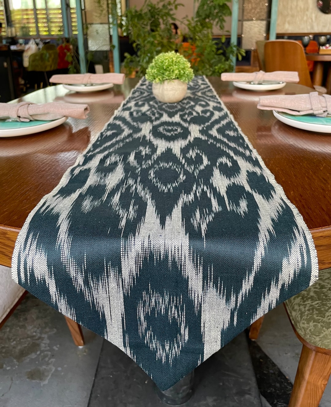 Handwoven Cotton Ikat Table Runner: Black Minimalist Decor - Etsy