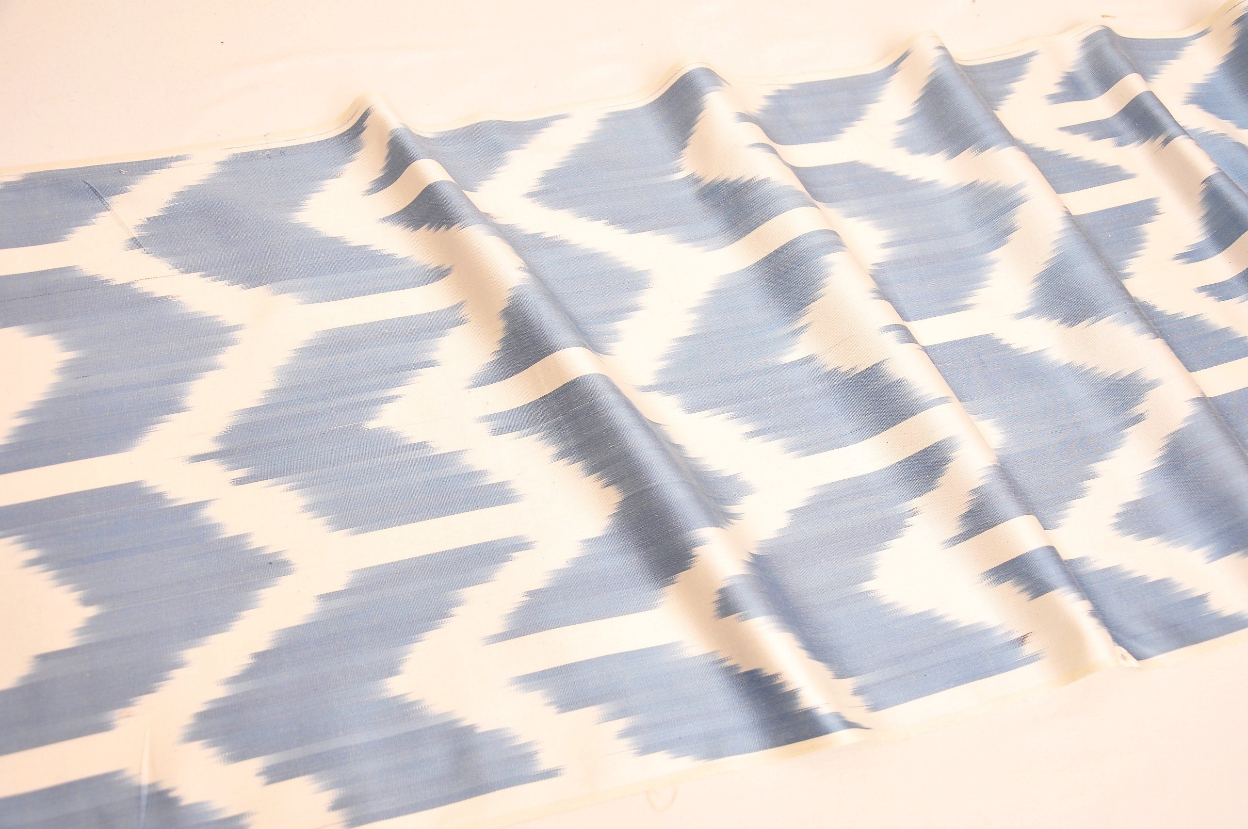 Light Blue Ikat Fabric by the Meter Upholstery Handwoven - Etsy