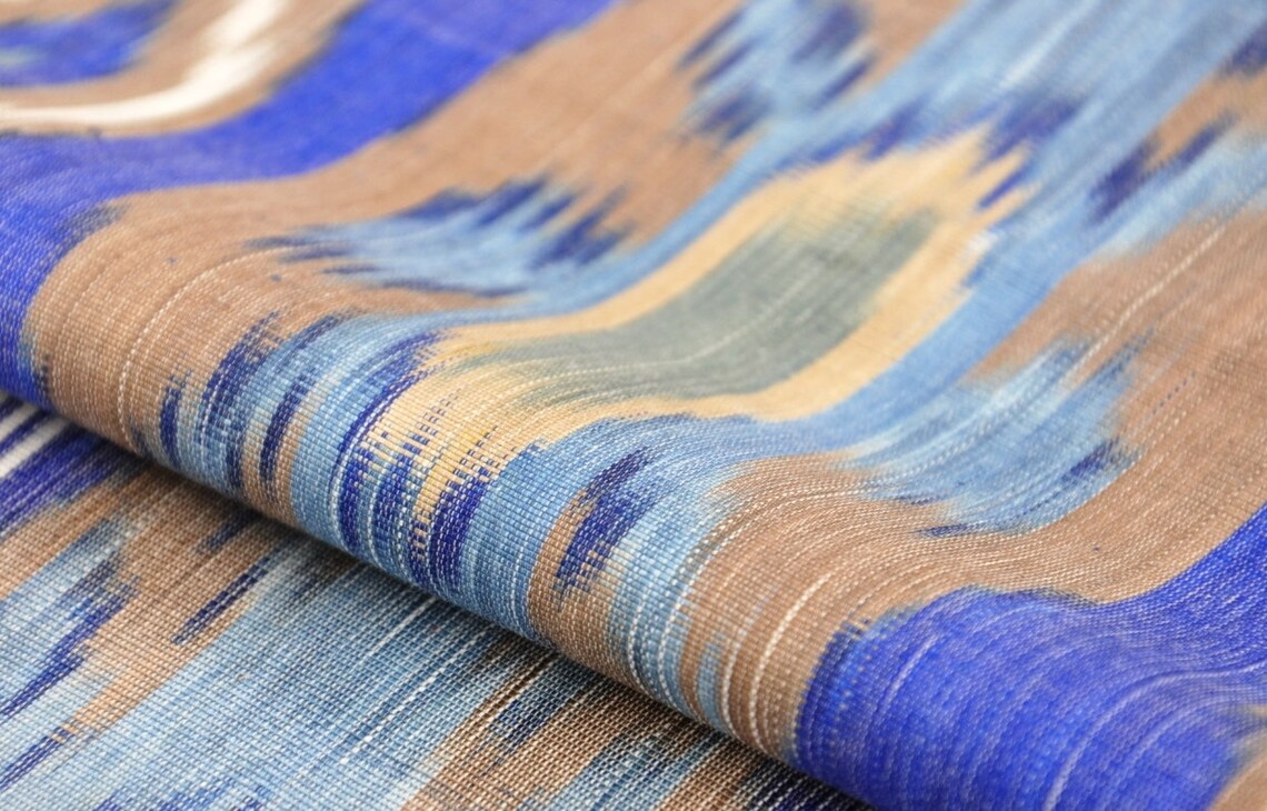 Blue ikat fabric by the yard upholstery handwoven handloom | Etsy