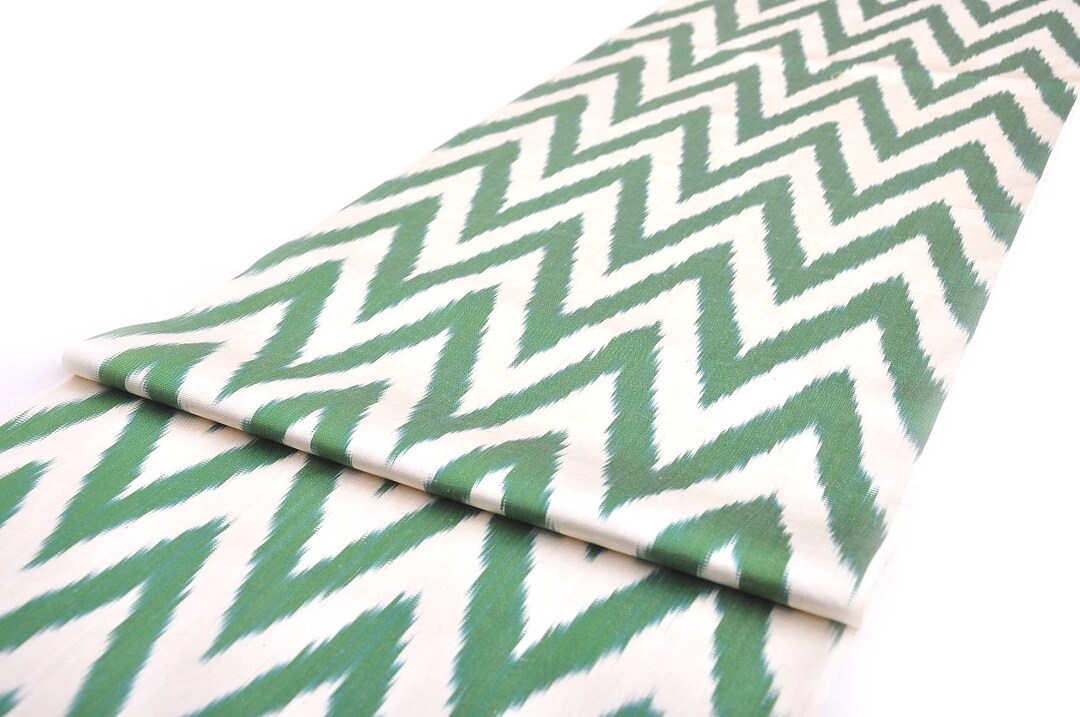 Green Chevron Ikat Fabric, Silk Ikat Fabric, Handmade Ikat Fabric ...