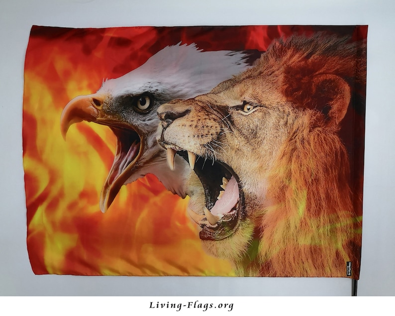 Stand & Roar Lion-eagle Ii Printed Harbotai Silk Flag - Etsy