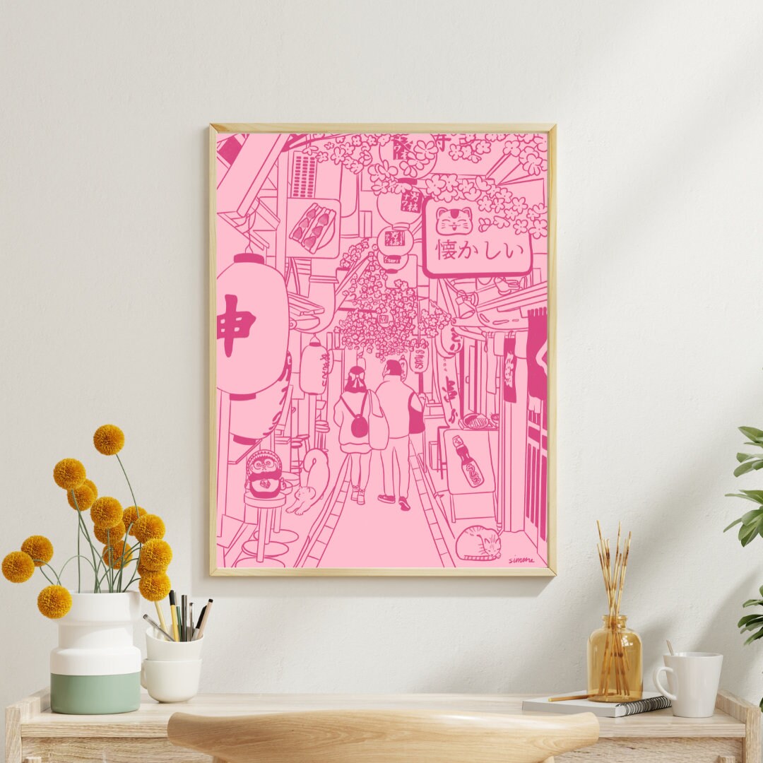 Japanese Street Pink Print PRINTABLE File kyoto, Osaka, Tokyo, Market ...