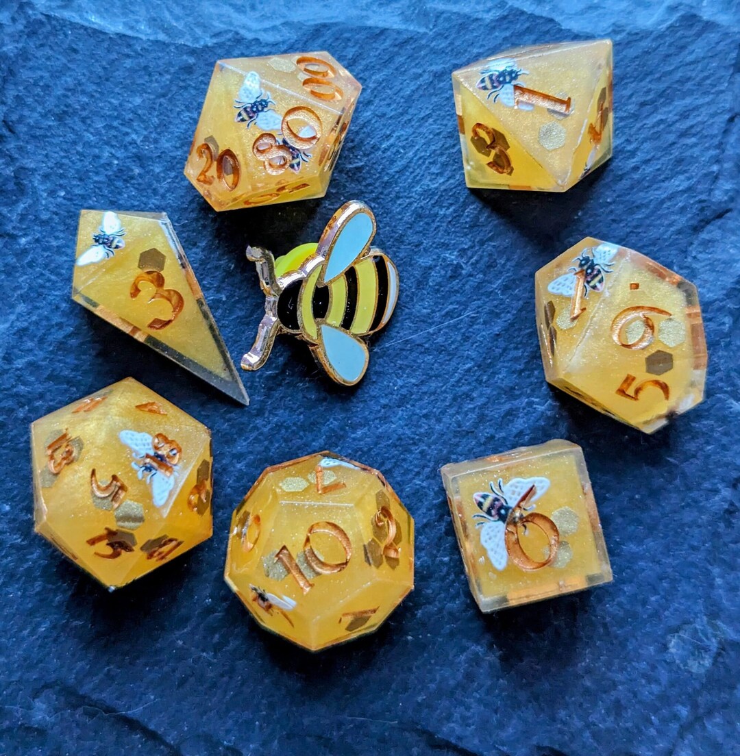 Hello Bees 7 Pcs Polyhedral Resin Dice Set, Dungeons and Dragons ...