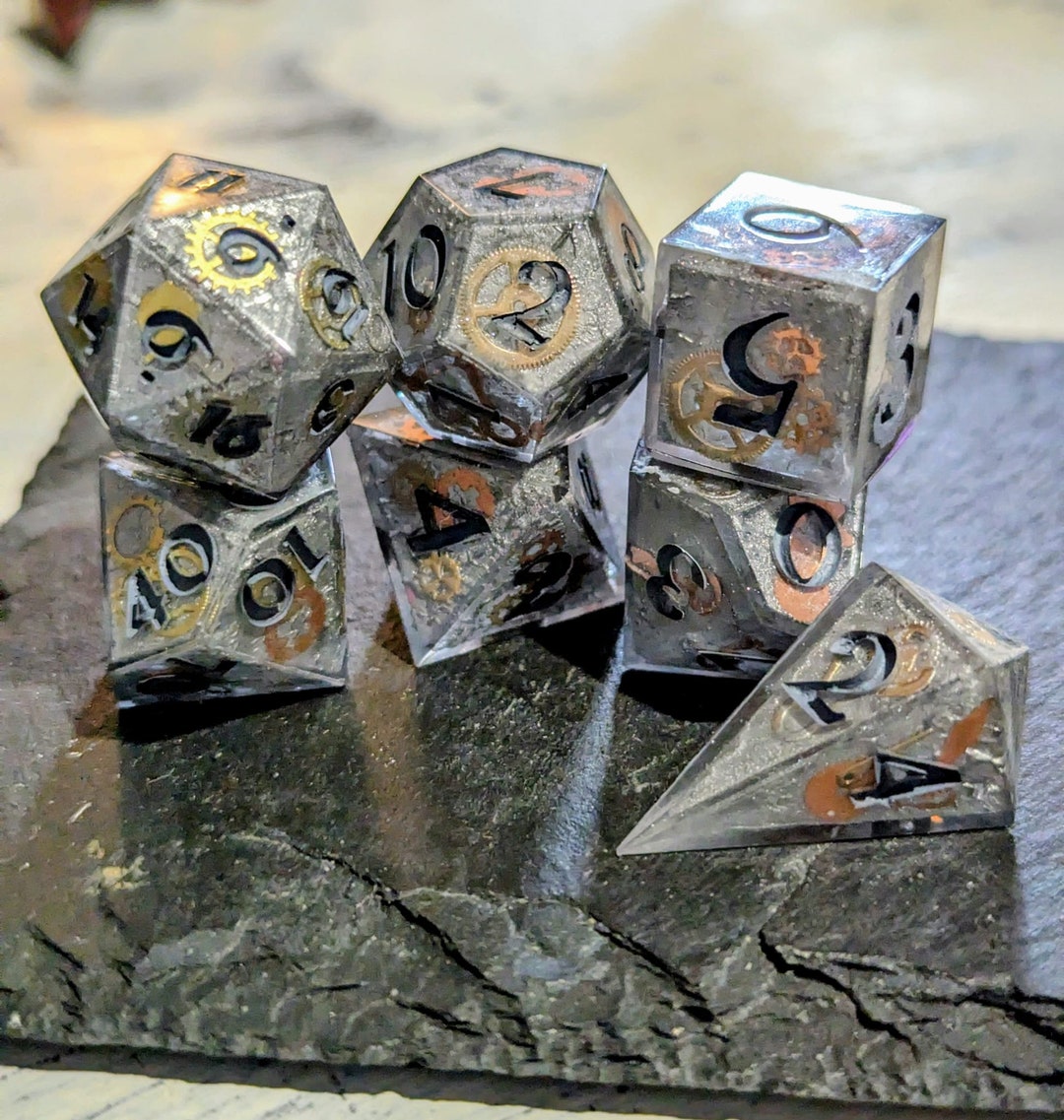 Clockwork Soul Steakpunk Cogs 7 Pcs Polyhedral Resin Dice Set, Dungeons ...