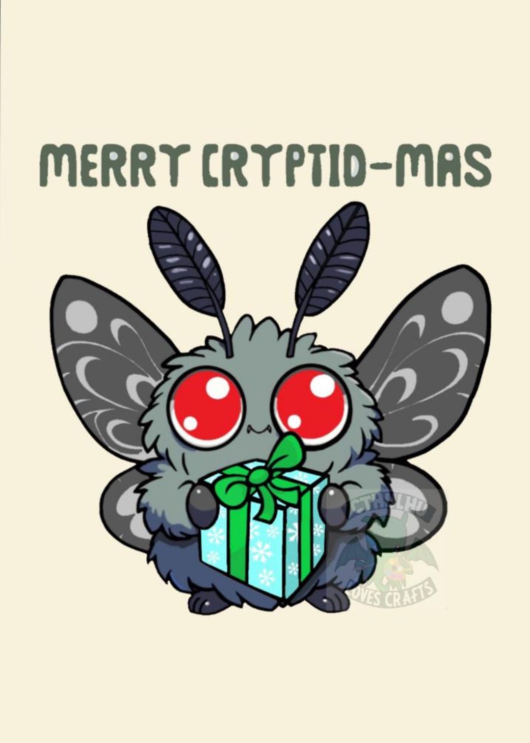 Digital Downloadable File Cryptid Mothman/ Christmas Card Nerdy ...