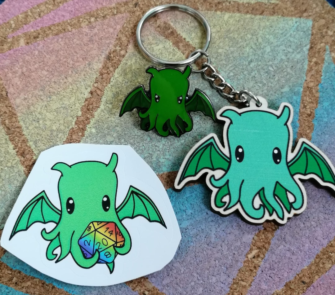 Cthulhu Gift Set Pin Sticker & Key-ring/chain Curomisable Options Cute ...