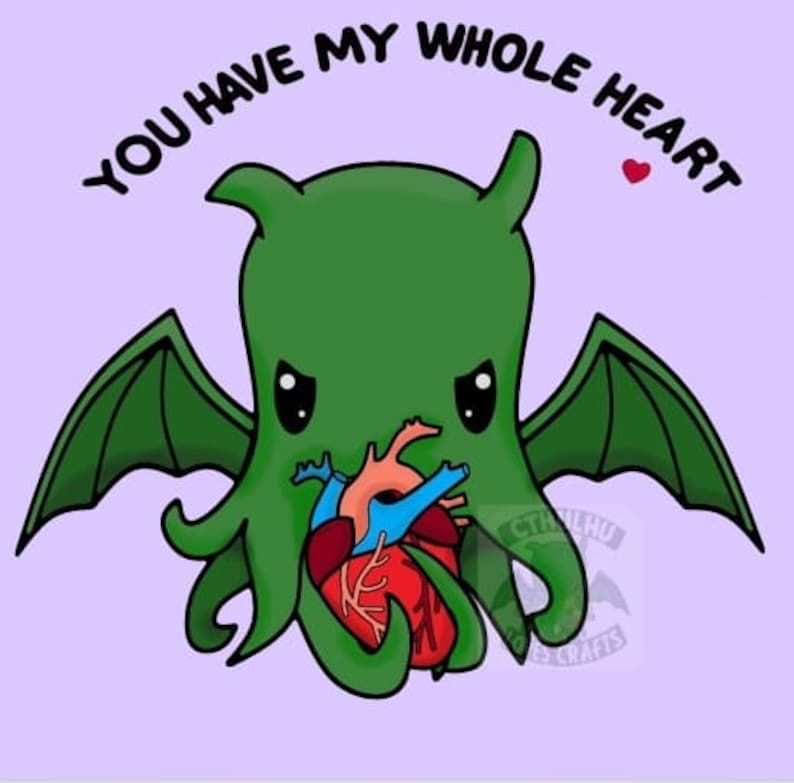 Cthulhu Holding Anatomical Heart Valentines Day Card, Romantic ...