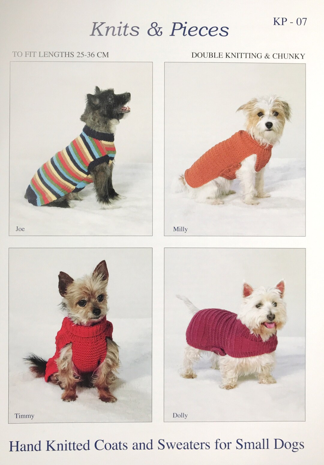 Small Dog Coats and Sweaters Knitting Pattern for DK & Chunky Yarn KP07 ...