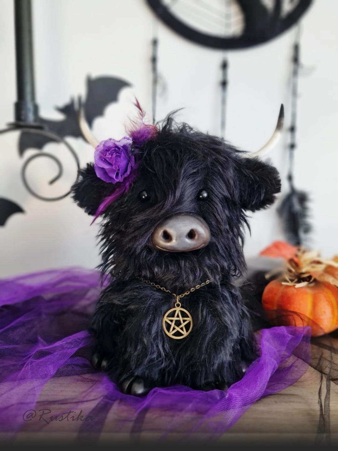 Witchy Highland Cow Halloween Decor: Handmade Gothic Plush - Etsy