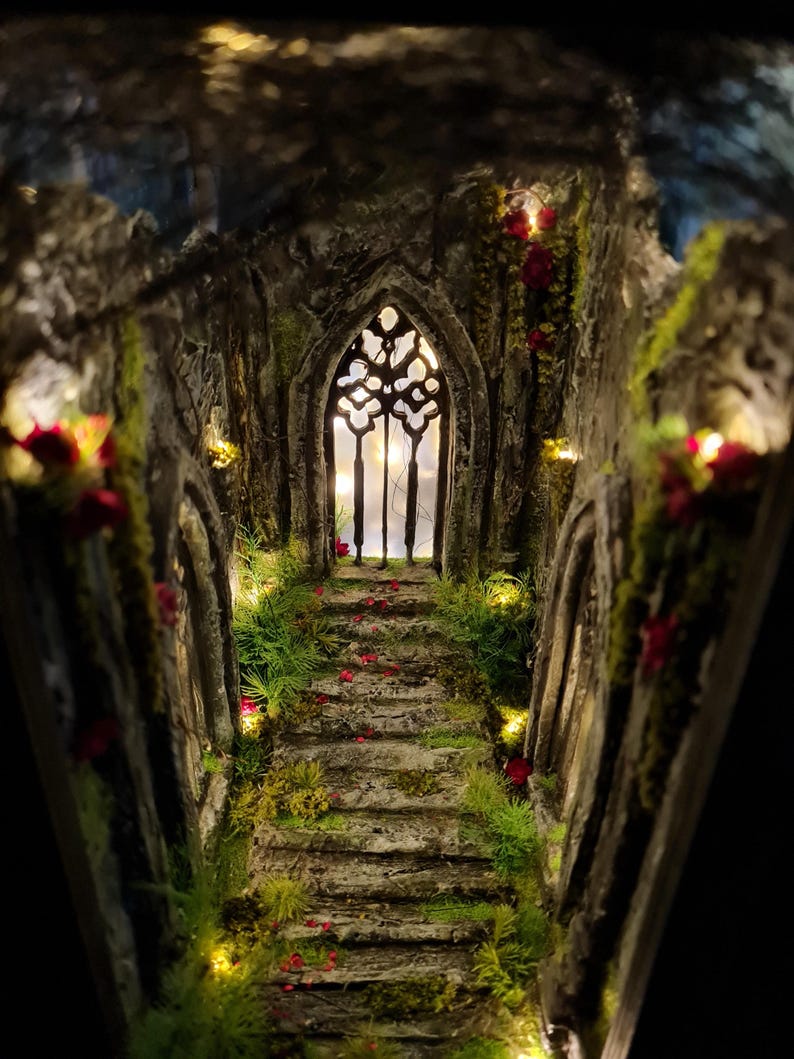 Forest Gothic Ruins Book Nook, Fantasy Diorama With LED Lights - Etsy