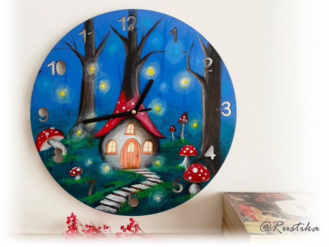 Hand Painted Clock, Wall Clock, Fairy House Clock, Fantasy Wall Decor ...
