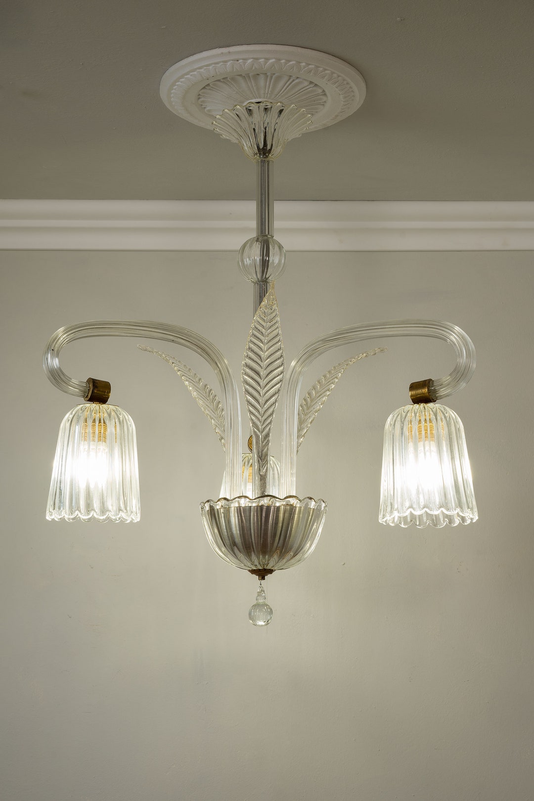 Vintage Art Deco Murano Glass Chandelier Three Pendant Lights - Etsy UK