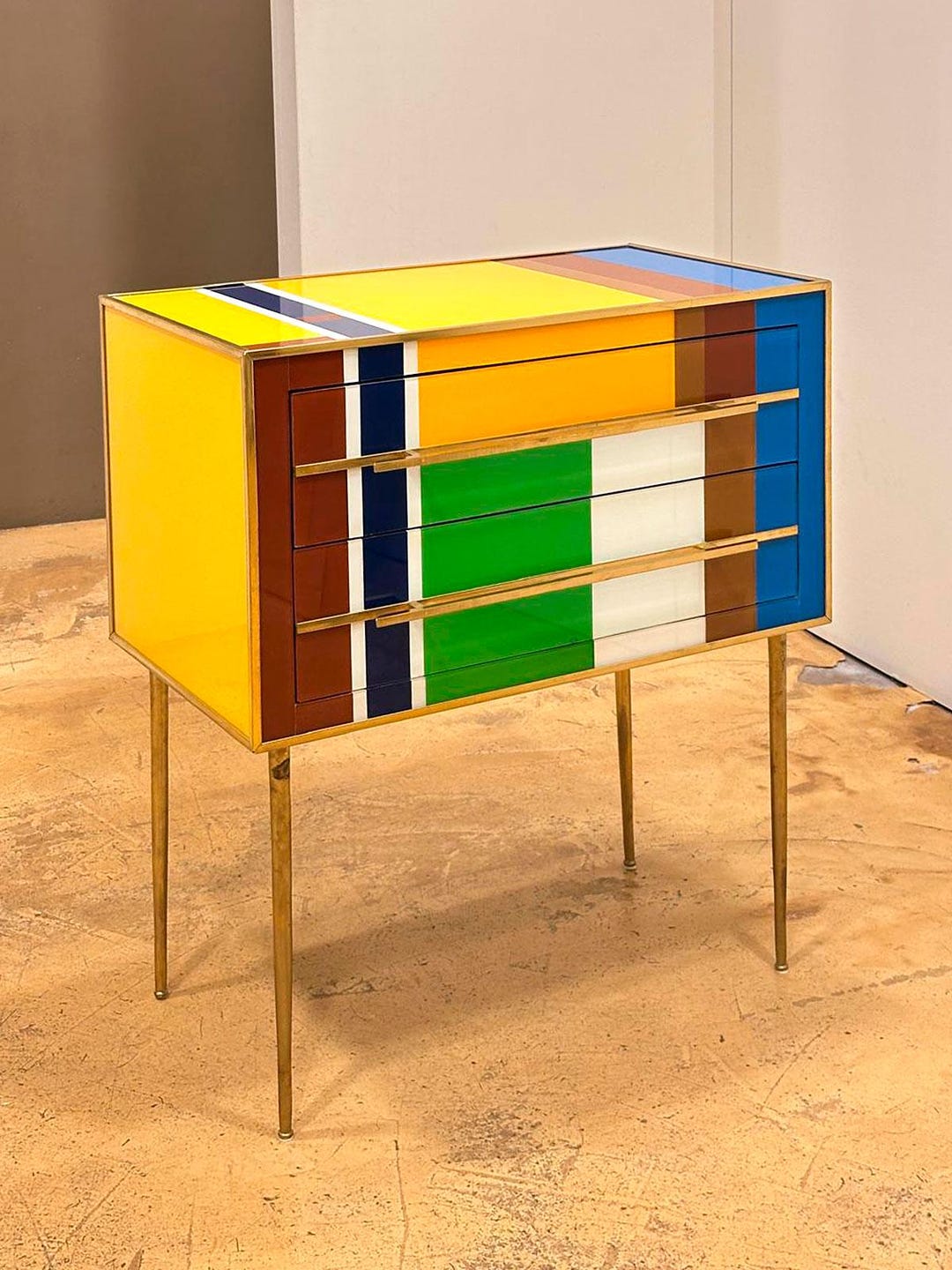 Vintage Pop Chest of Drawers in Polished Colored Glass and Brass ...