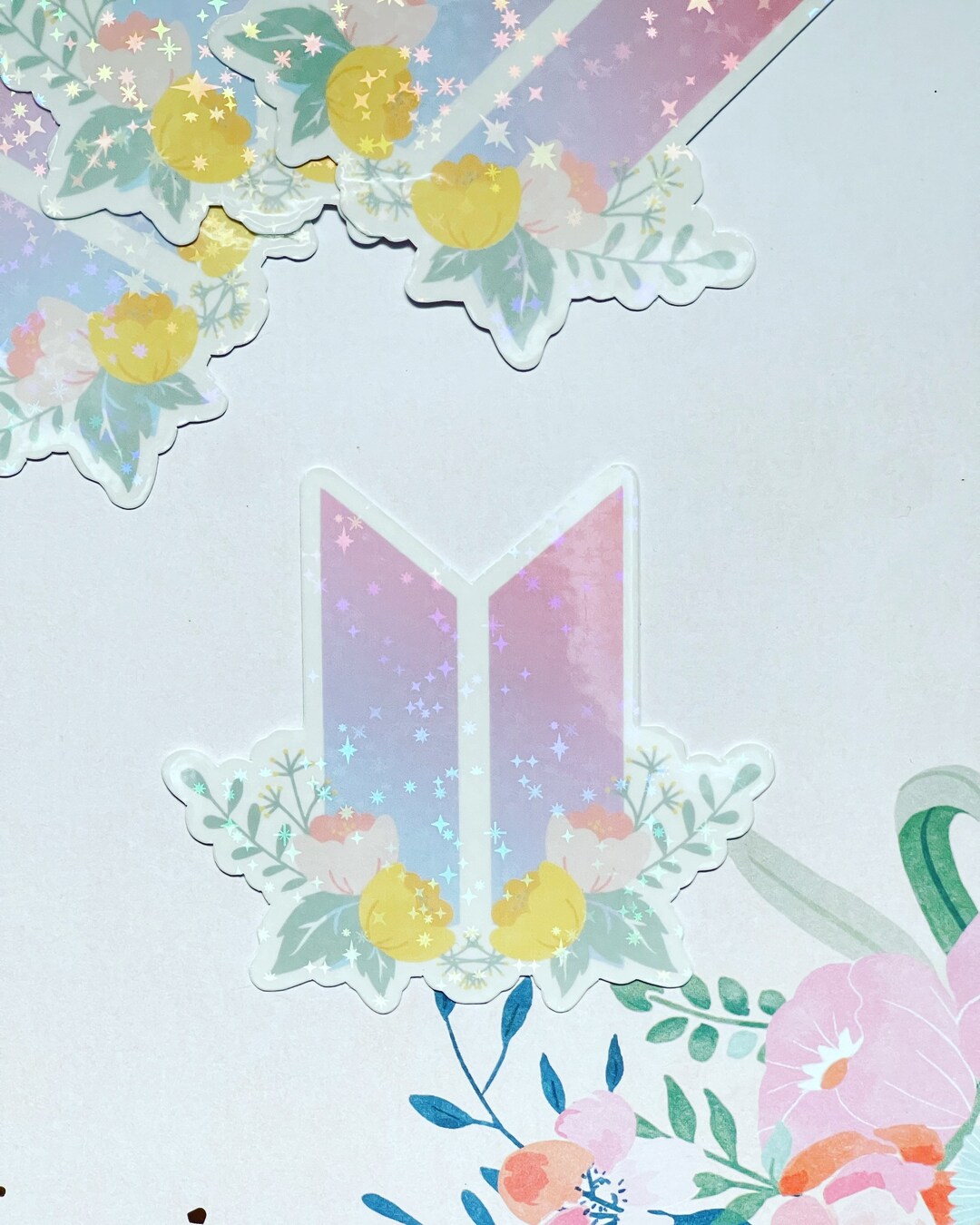 BTS Floral Shield Sparkly Sticker BTS Stickerbtss Merch bts Stationery ...