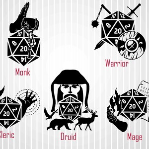 Dungeons and Dragons Class Icons With D20 - Multiple Designs - Dice ...