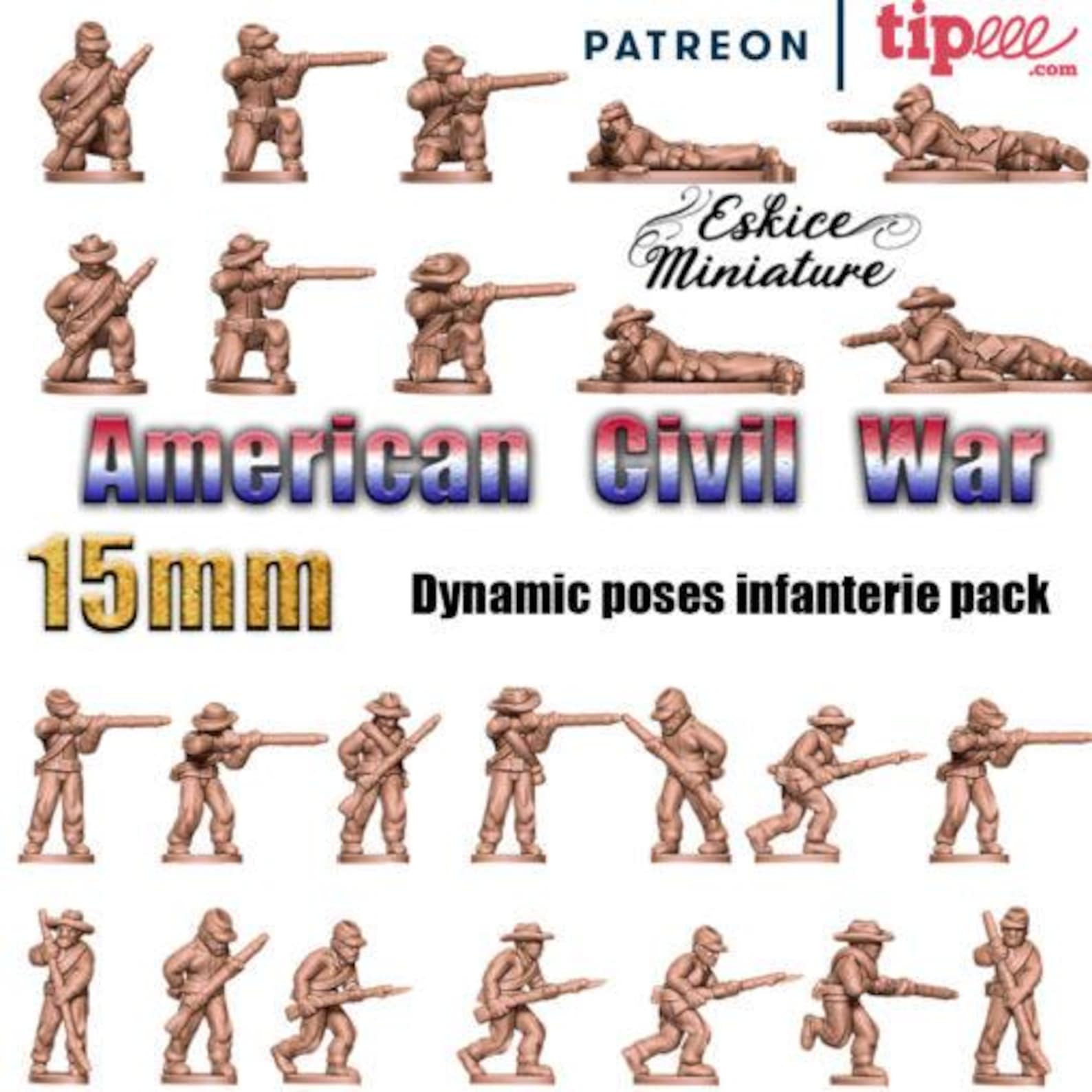 Dynamic Poses Infantry Pack - American Civil War - 15mm - Eskice ...
