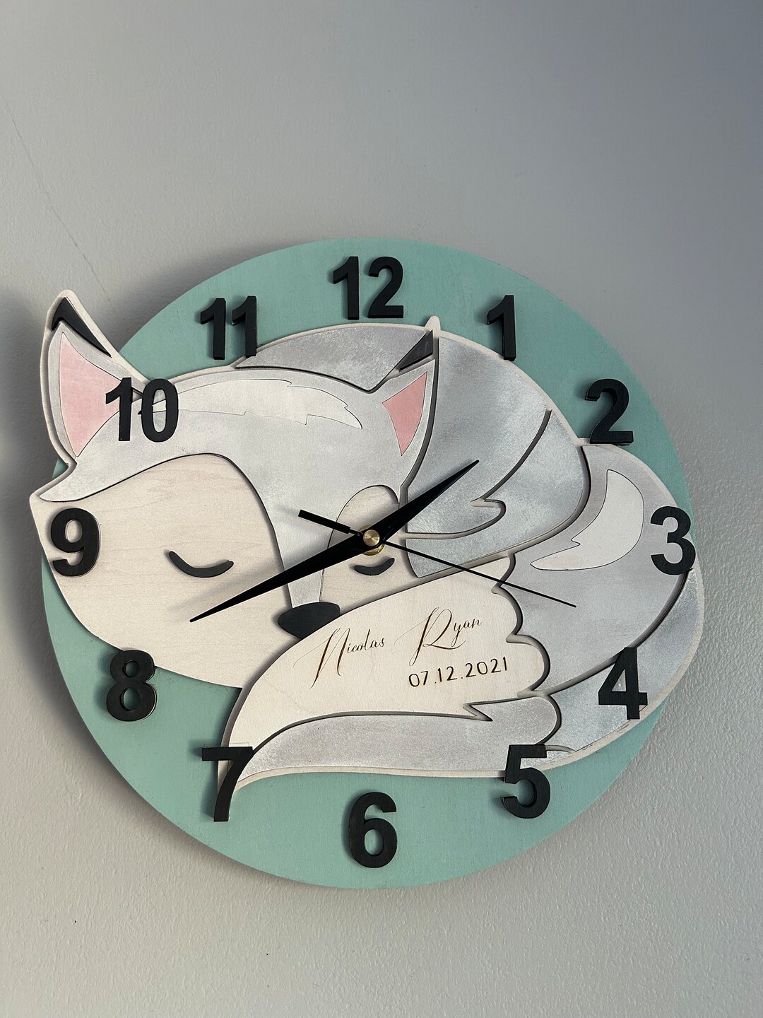 3D Wooden Fox Personalised Wall Clock - Etsy