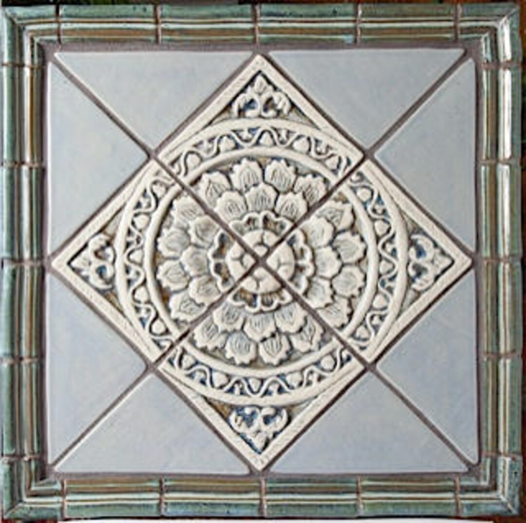 Handcrafted Ceramic Tile Mosaic With Lotus Design - Etsy