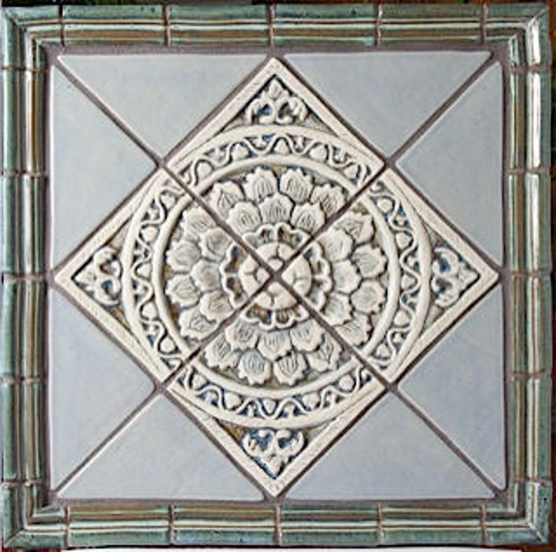 Handcrafted Ceramic Tile Mosaic With Lotus Design - Etsy
