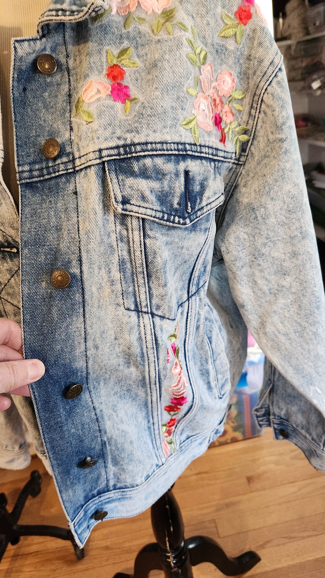Jean Jacket Rose Applique - Etsy