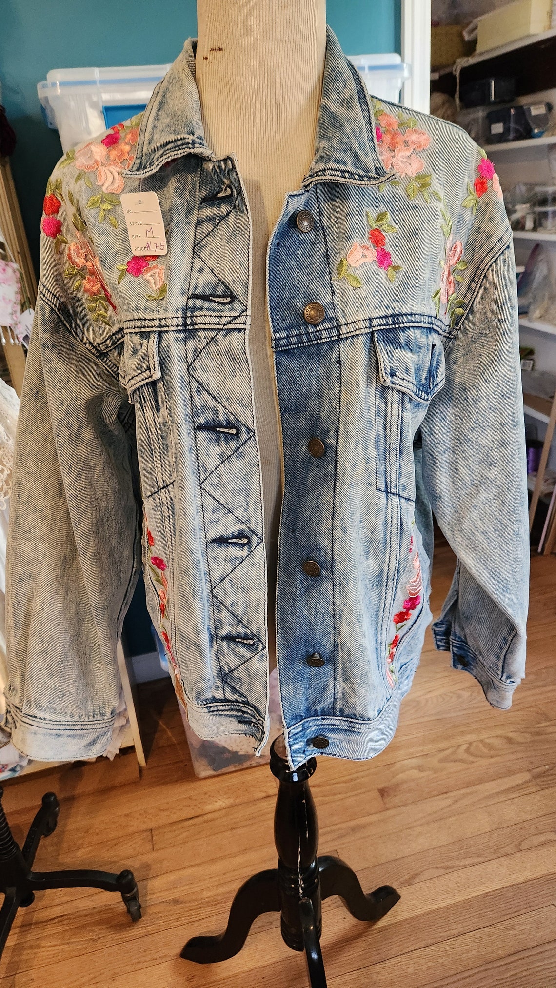 Jean Jacket Rose Applique - Etsy