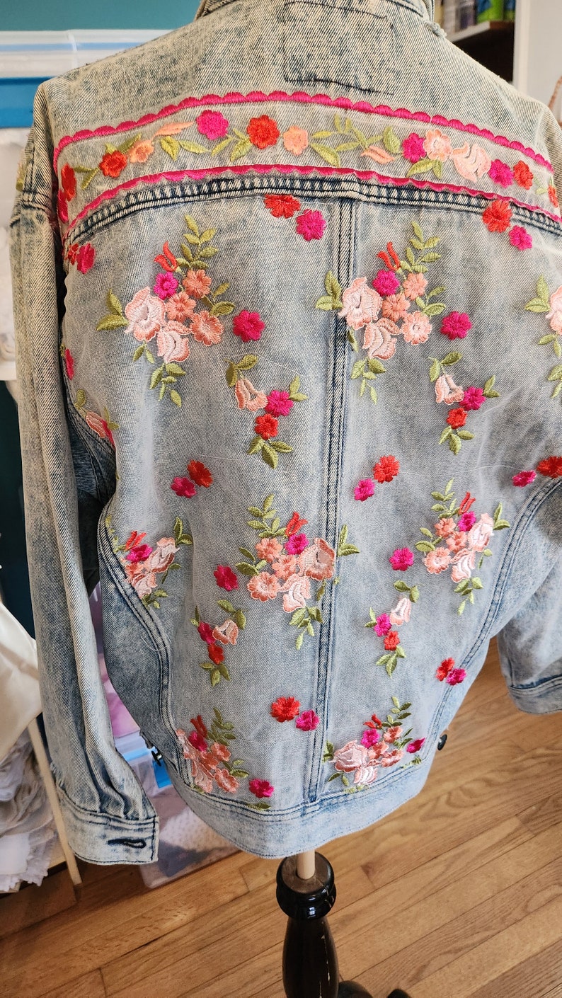 Jean Jacket Rose Applique - Etsy