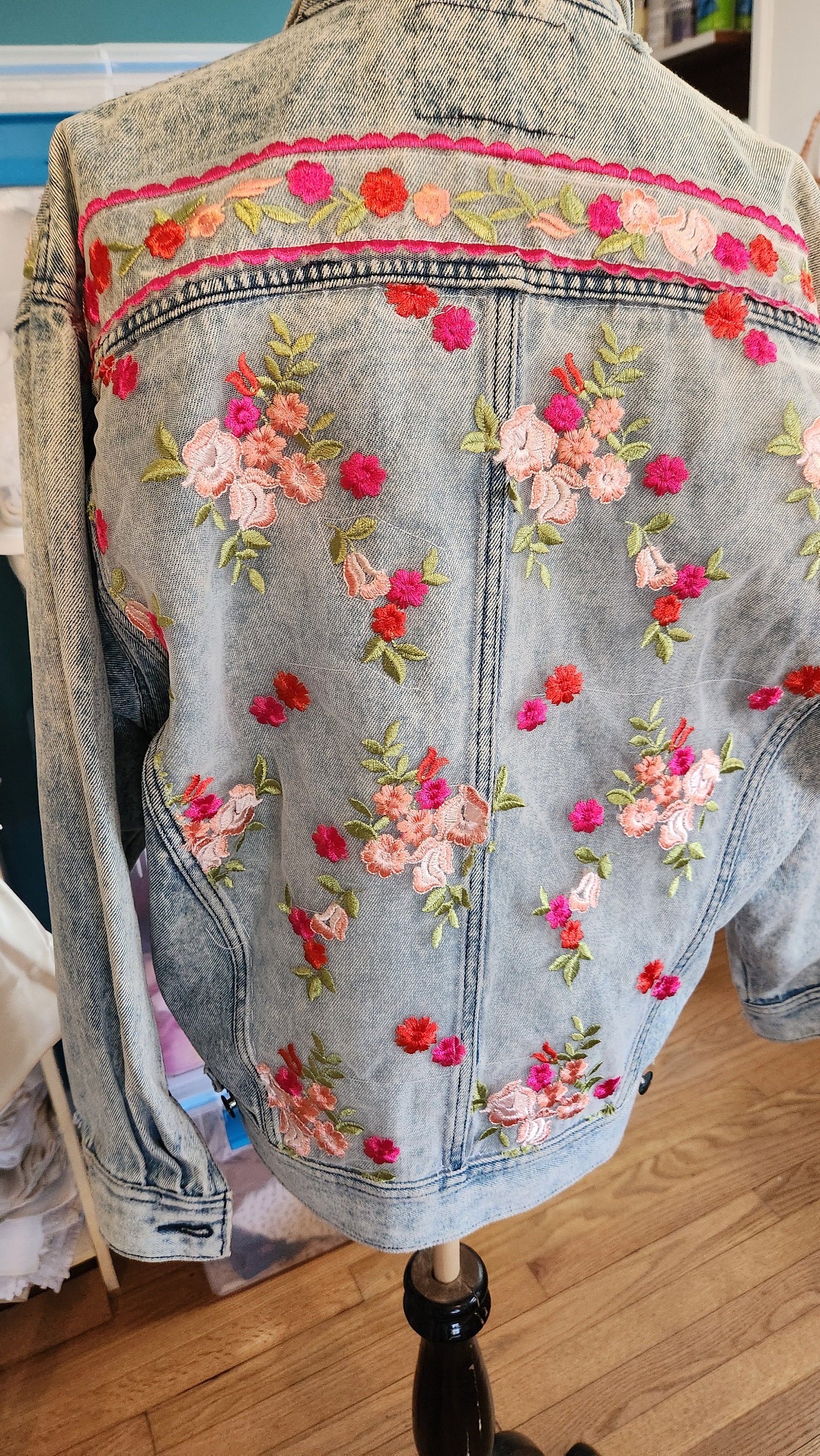 Jean Jacket Rose Applique - Etsy