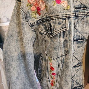 Jean Jacket Rose Applique - Etsy
