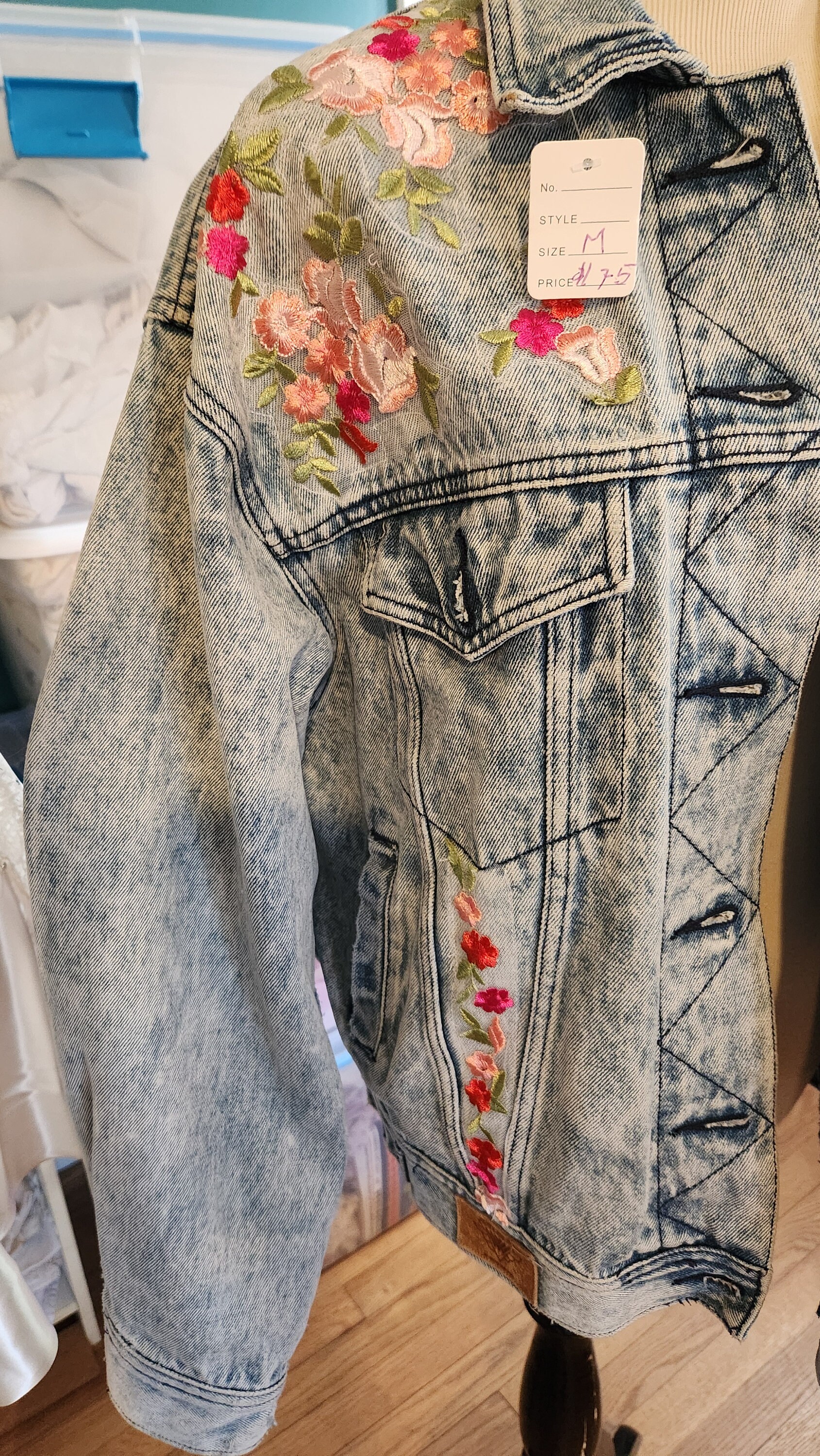 Jean Jacket Rose Applique - Etsy