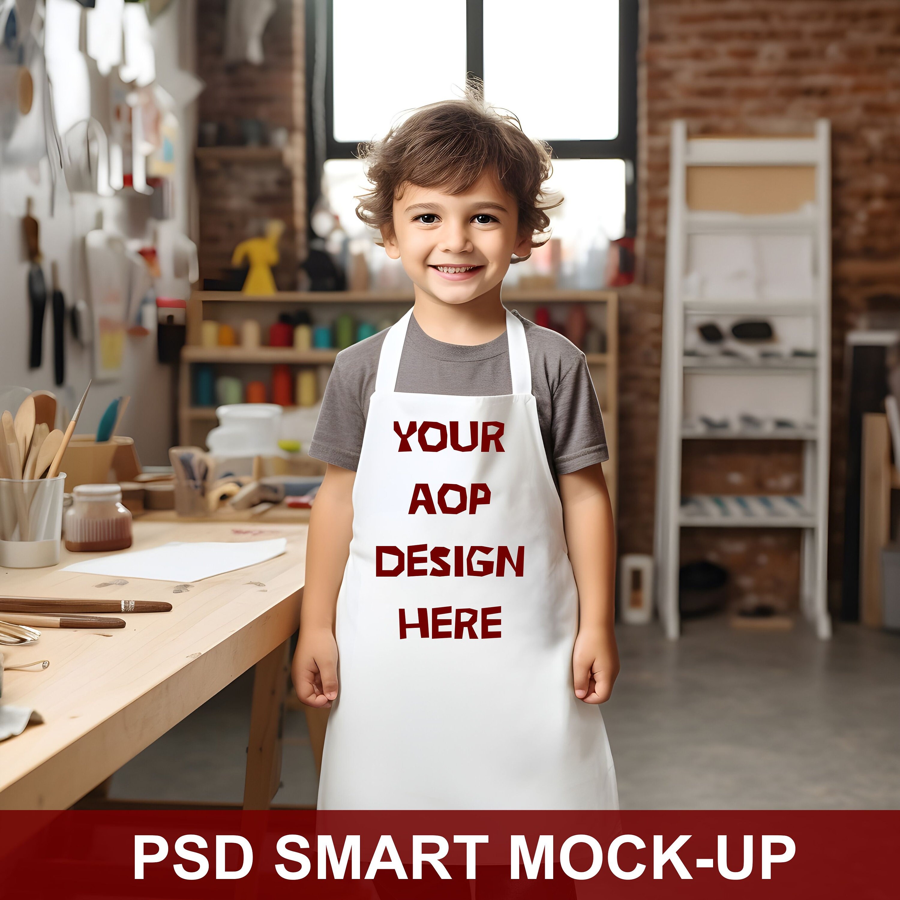 All Over Print Kids Apron Mockup, Editable Photo Mockup, White Apron ...