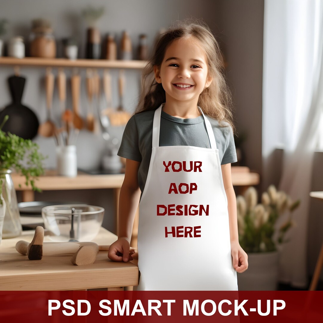 All Over Print Kids Apron Mockup, Editable Photo Mockup, Girl White ...