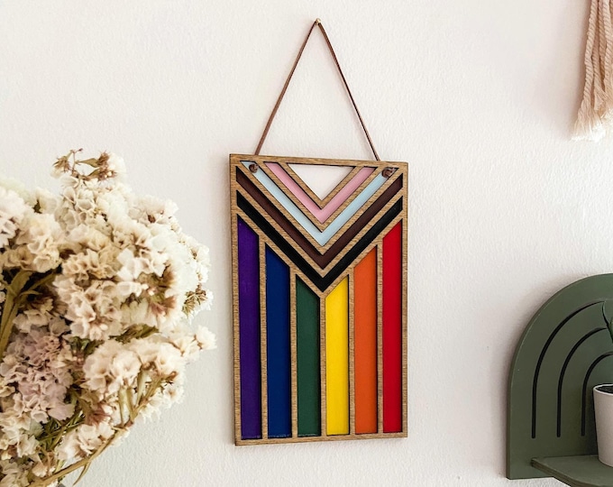 Handcrafted Wood Progress Pride Flag | LGBTQ+ Inclusive Banner - Etsy