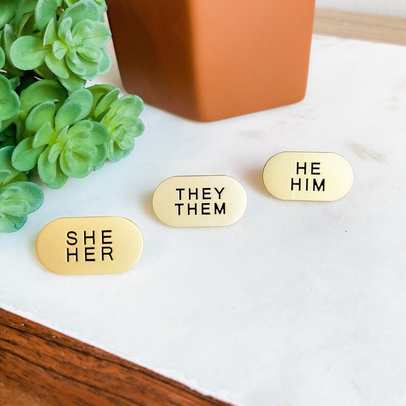 SHE HER Pronoun Enamel Pin Matte Gold Plated - Etsy