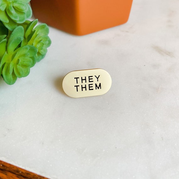 THEY THEM Pronoun Pin Matte Gold Plated Trans Non Binary - Etsy