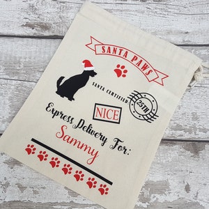 Personalised Santa Paws Christmas Sack Pet Name Gift Present Dog Cat ...