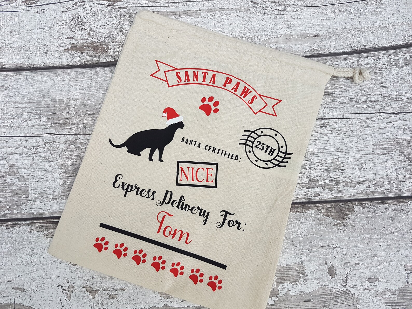 Personalised Santa Paws Christmas Sack Pet Name Gift Present - Etsy UK