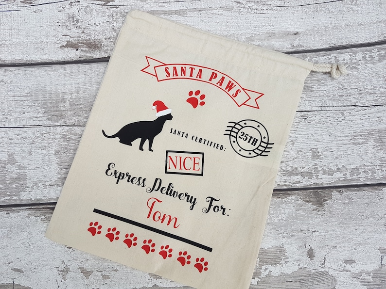 Personalised Santa Paws Christmas Sack Pet Name Gift Present - Etsy UK