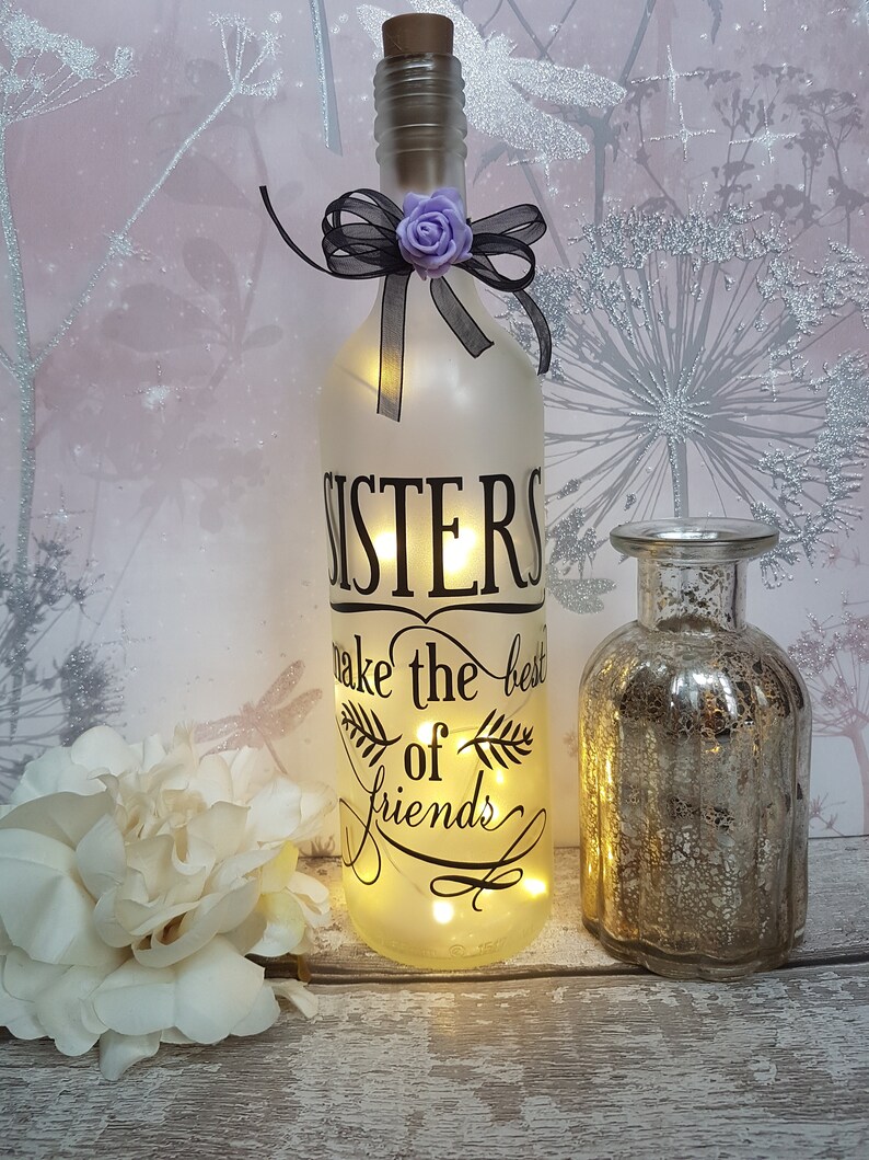 SISTERS Make the Best of Friends Light up Bottle, Sister Gift, Frosted ...
