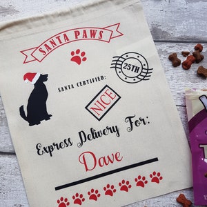 Personalised Santa Paws Christmas Sack Pet Name Gift Present Dog Cat ...