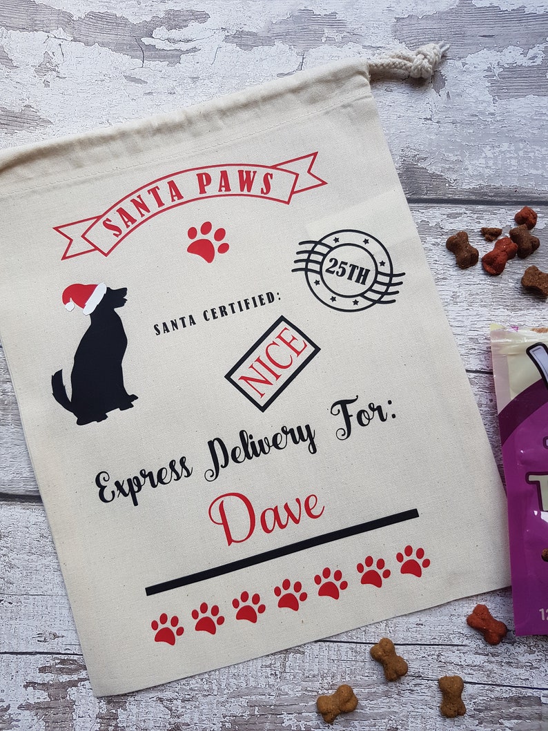 Personalised Santa Paws Christmas Sack Pet Name Gift Present - Etsy UK