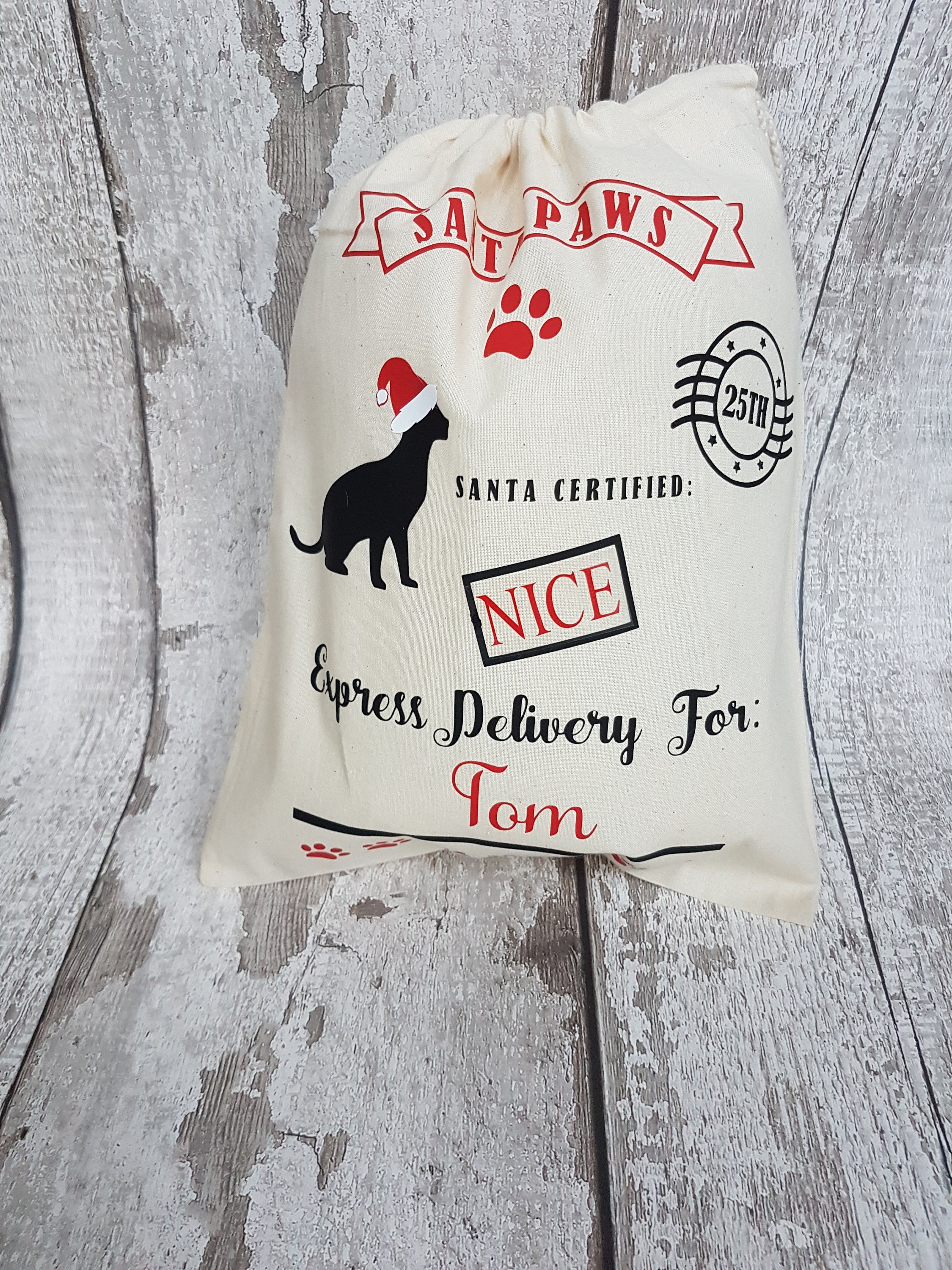 Personalised Santa Paws Christmas Sack Pet Name Gift Present - Etsy UK
