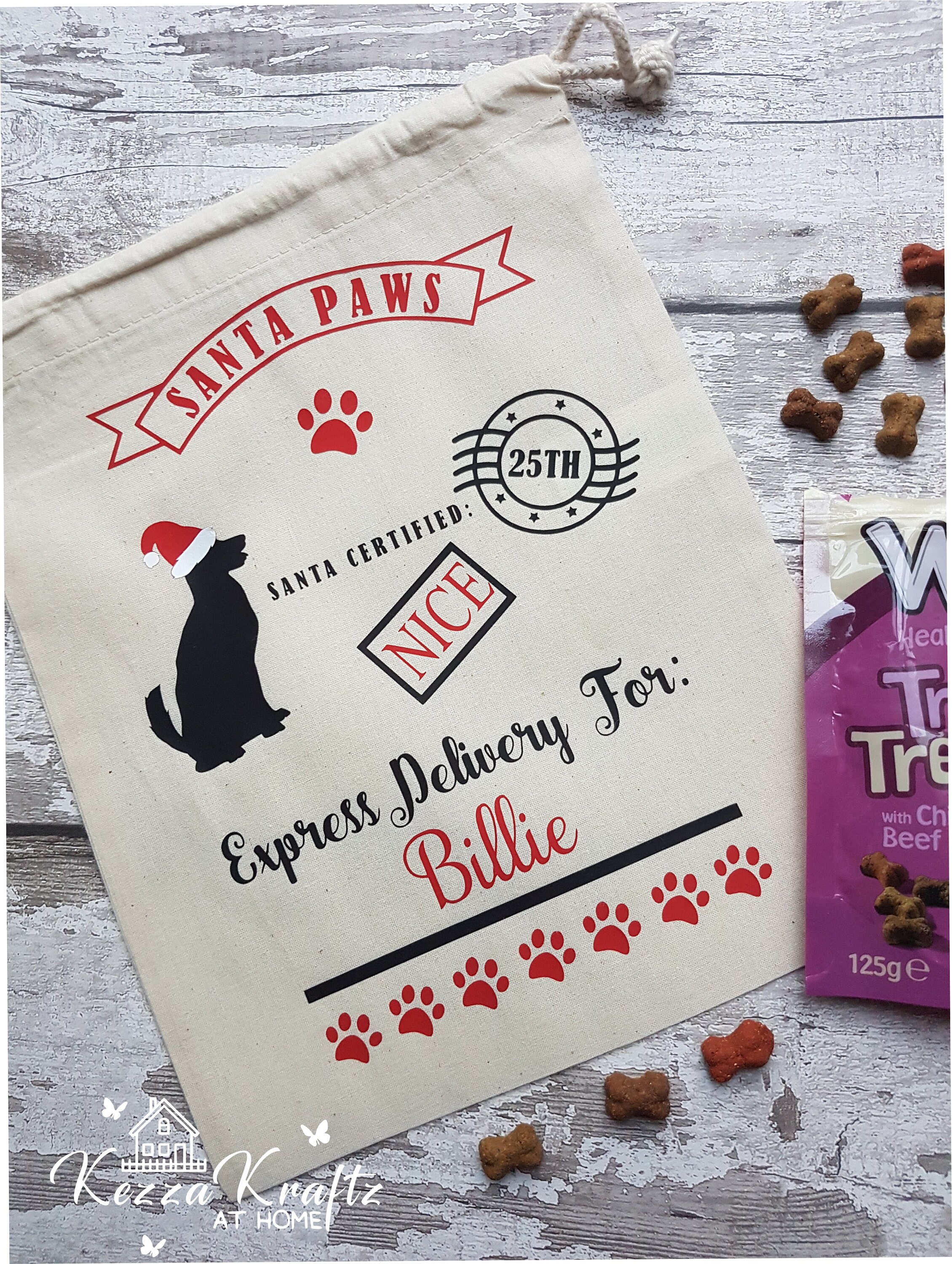 Personalised Santa Paws Christmas Sack Pet Name Gift Present Dog Cat ...