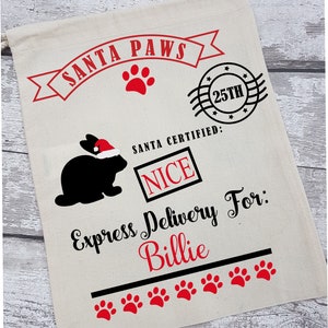 Personalised Santa Paws Christmas Sack Pet Name Gift Present Dog Cat ...