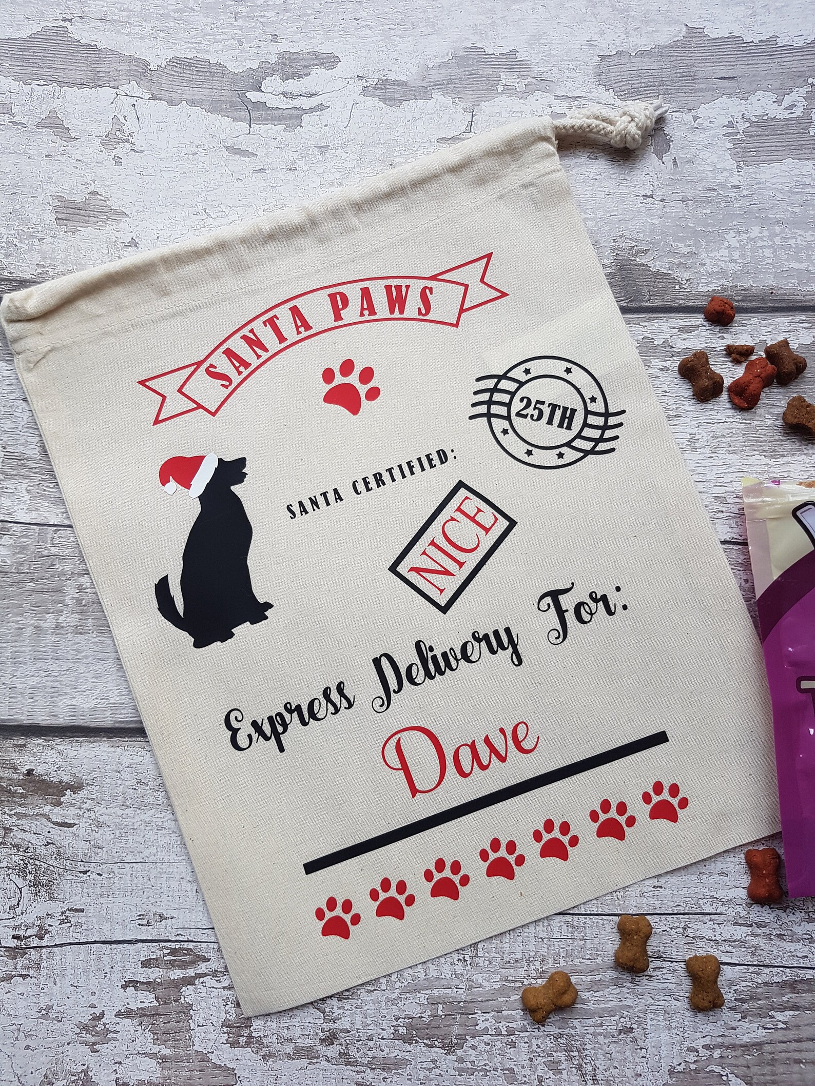 Personalised Santa Paws Christmas Sack Pet Name Gift Present - Etsy UK