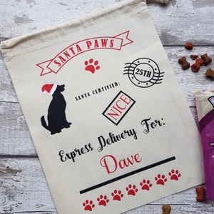 Personalised Santa Paws Christmas Sack Pet Name Gift Present Dog Cat ...