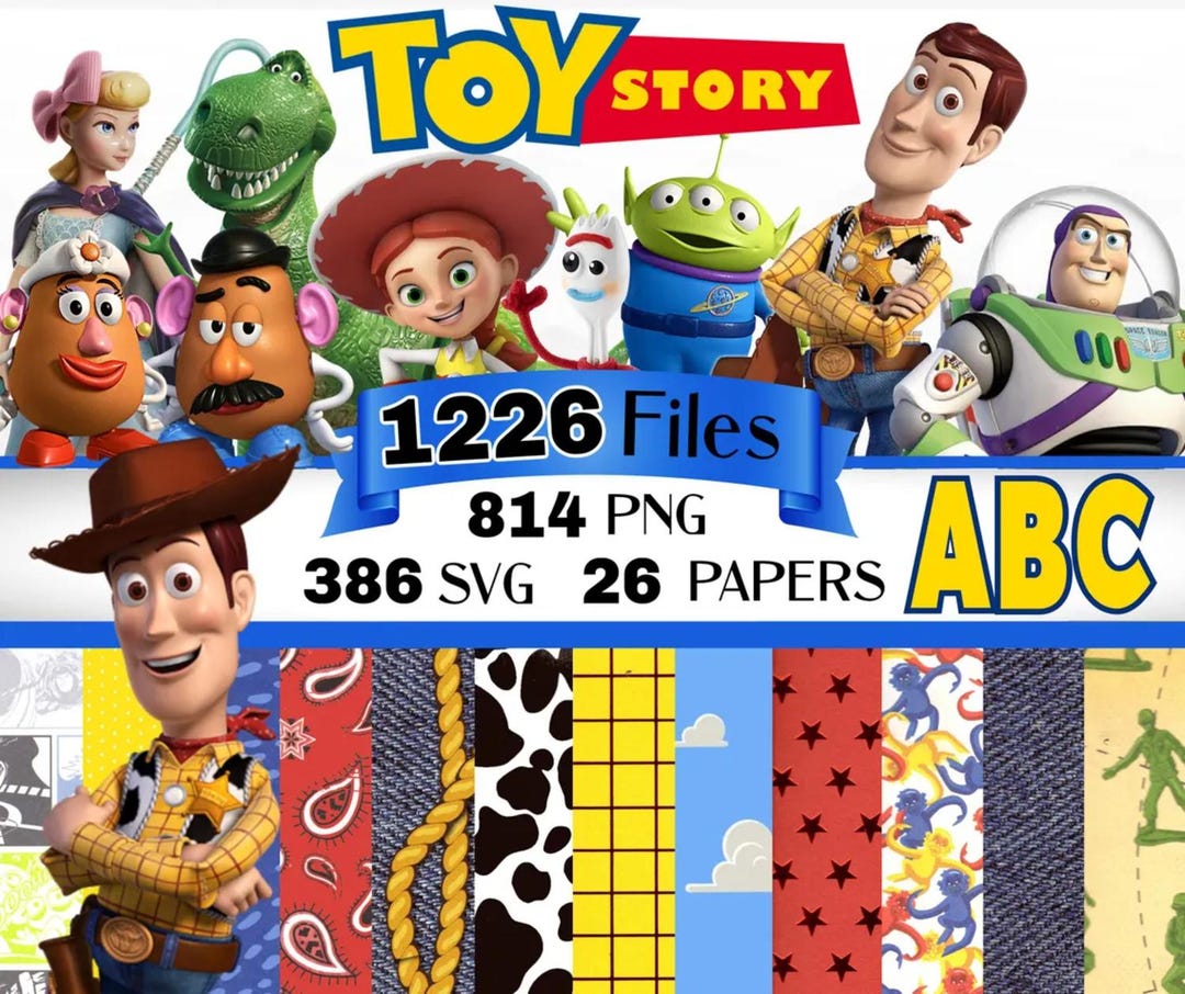 Kit completo de design de Toy Story: SVG, PNG, papéis digitais, fonte e ...