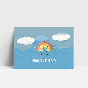 Sad but Gay Postcard Matte, Lgbt-themed Card, Gay Pride Artwork ...